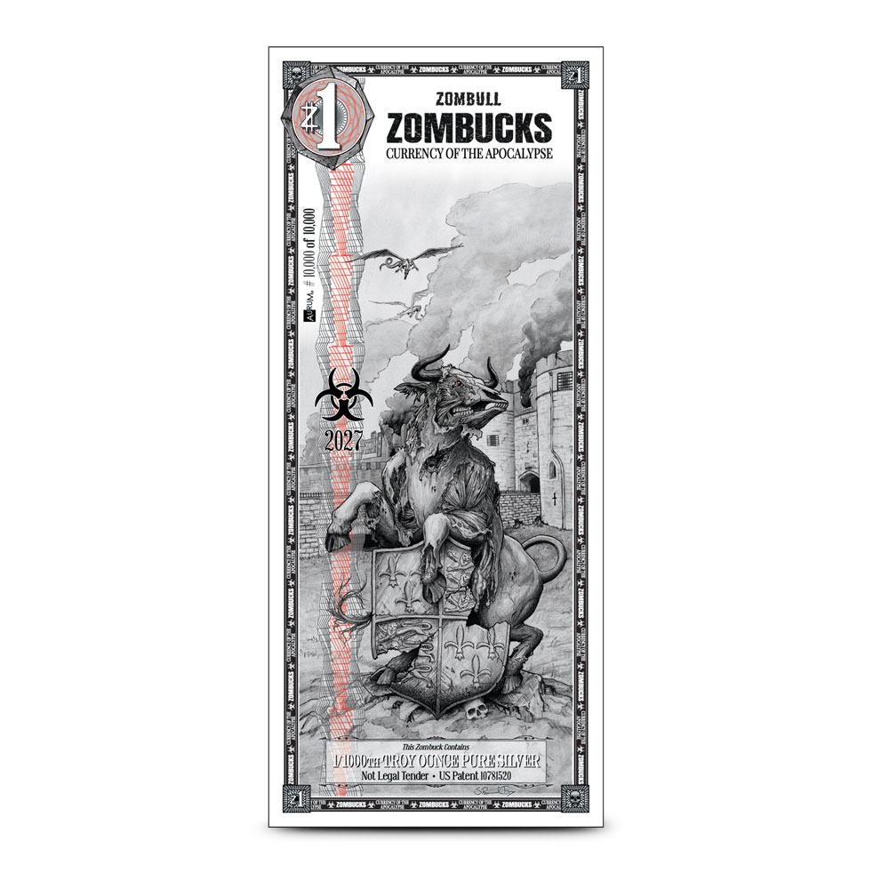 1 Zombucks World Zombull Silver Note - Royal Bull